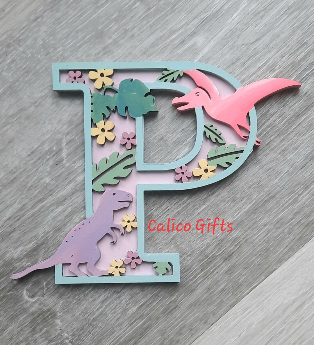Girls Dinosaur Sign Dinosaur Layered Initial Name Plaque Dinosaur ...