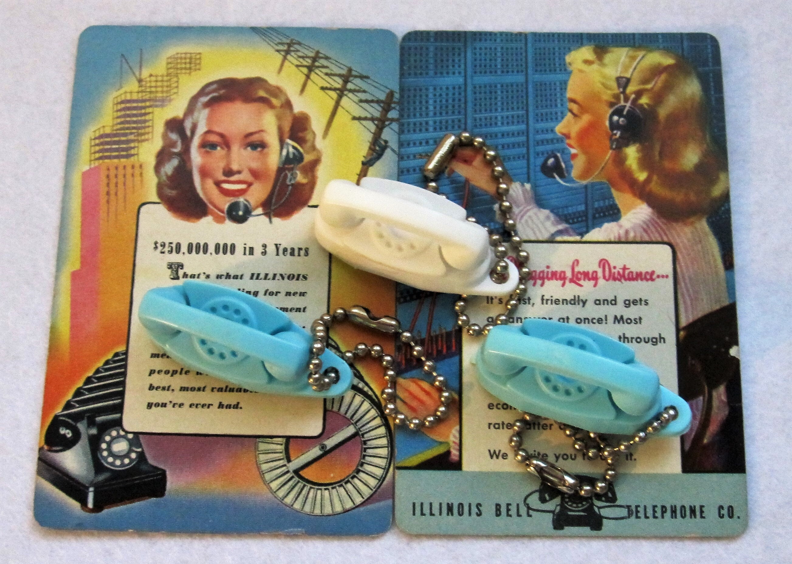 Set of 3 Vintage 1960's Princess Phone Keychains Aqua Turquoise Blue ...