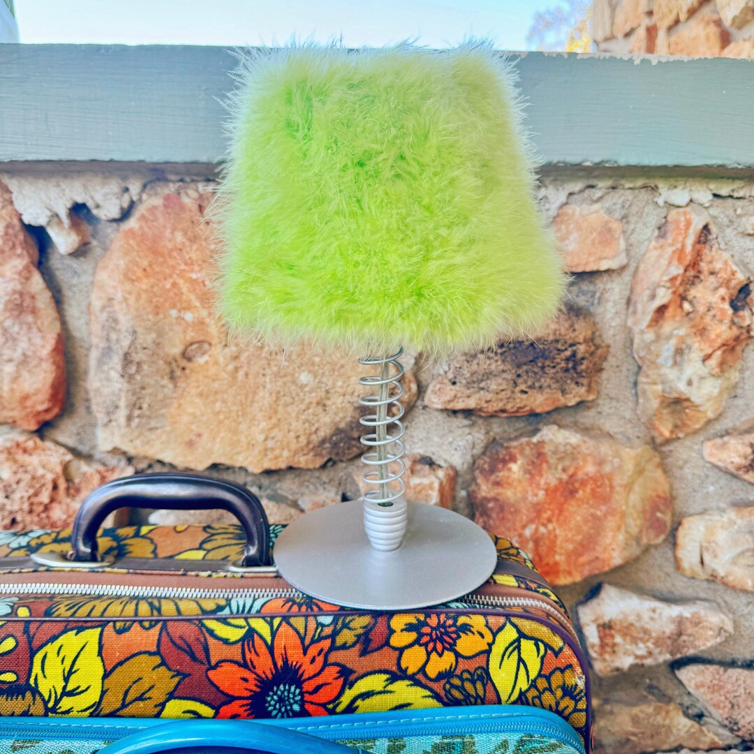 Vintage Y2K Furry Green Table Lamp (works!) - Etsy