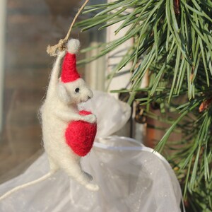 Needle Felted Mouse Ornament-christmas Mouse-handmade-hanging-mouse ...