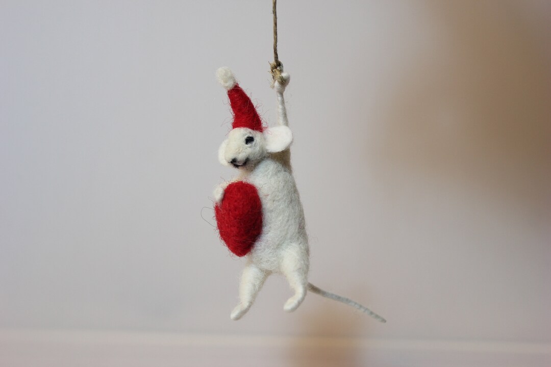 Needle Felted Mouse Ornament-christmas Mouse-handmade-hanging-mouse ...
