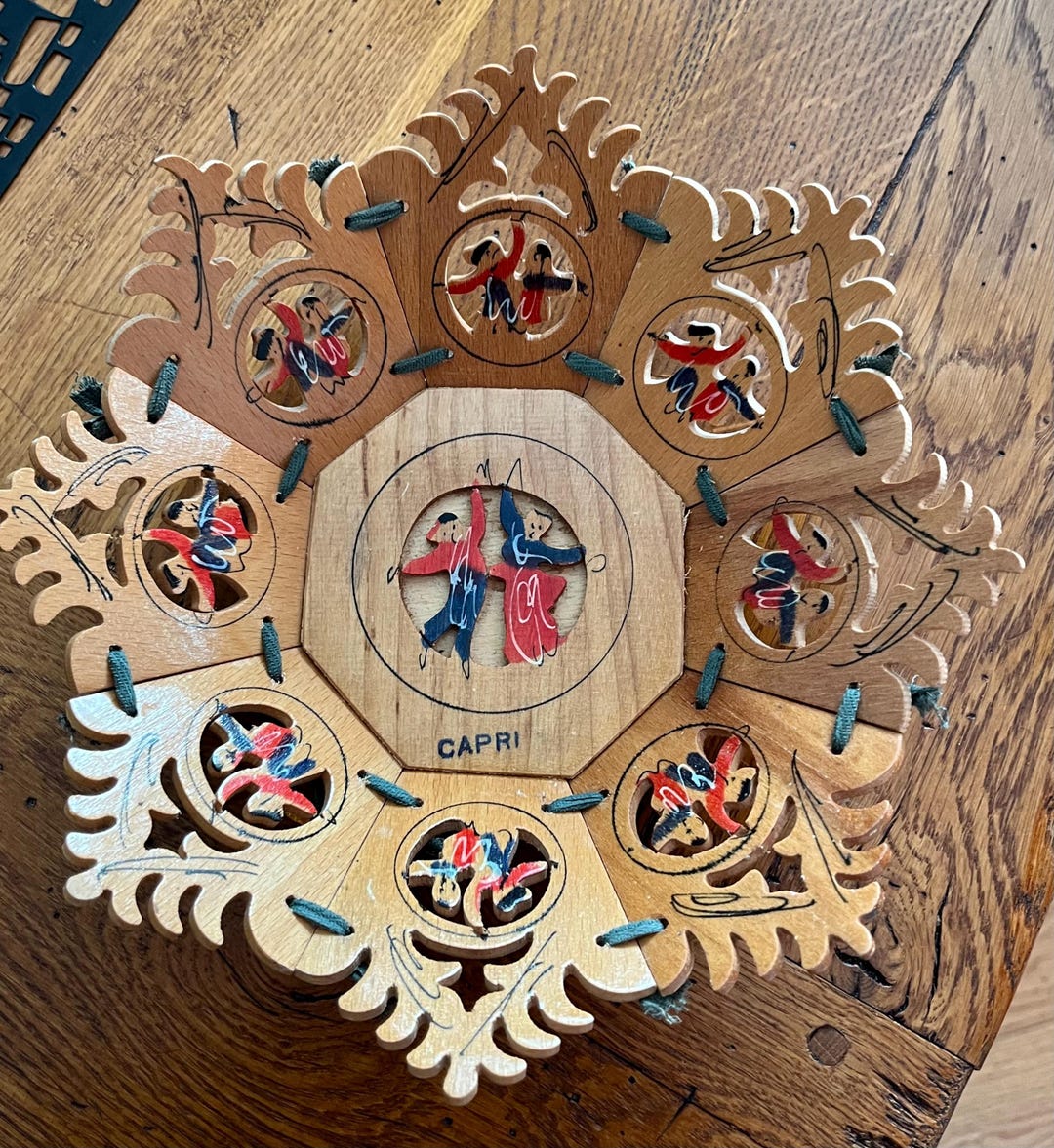 Vintage Italian Olive Wood Bowl/ Hand Crafted Ornate 8 Sided Tied ...