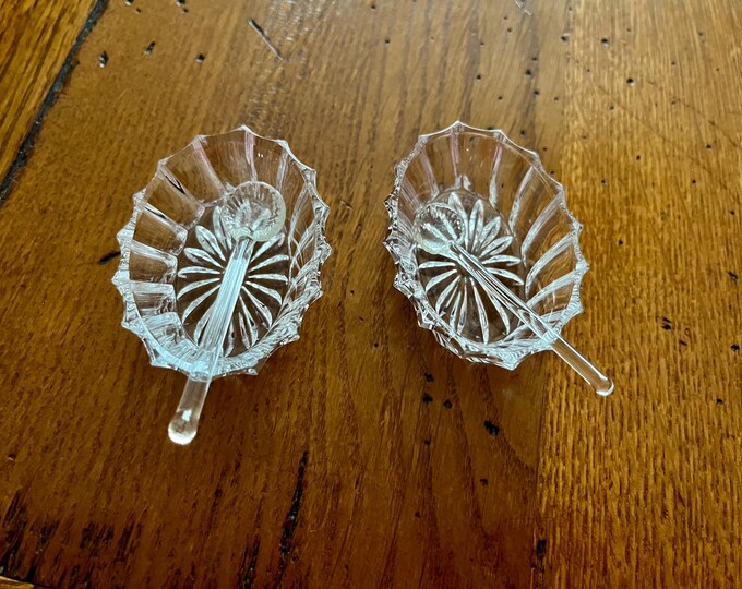 Vintage Pair Open Salt Cellar Dips With Glass Spoons/ Vintage Pair ...