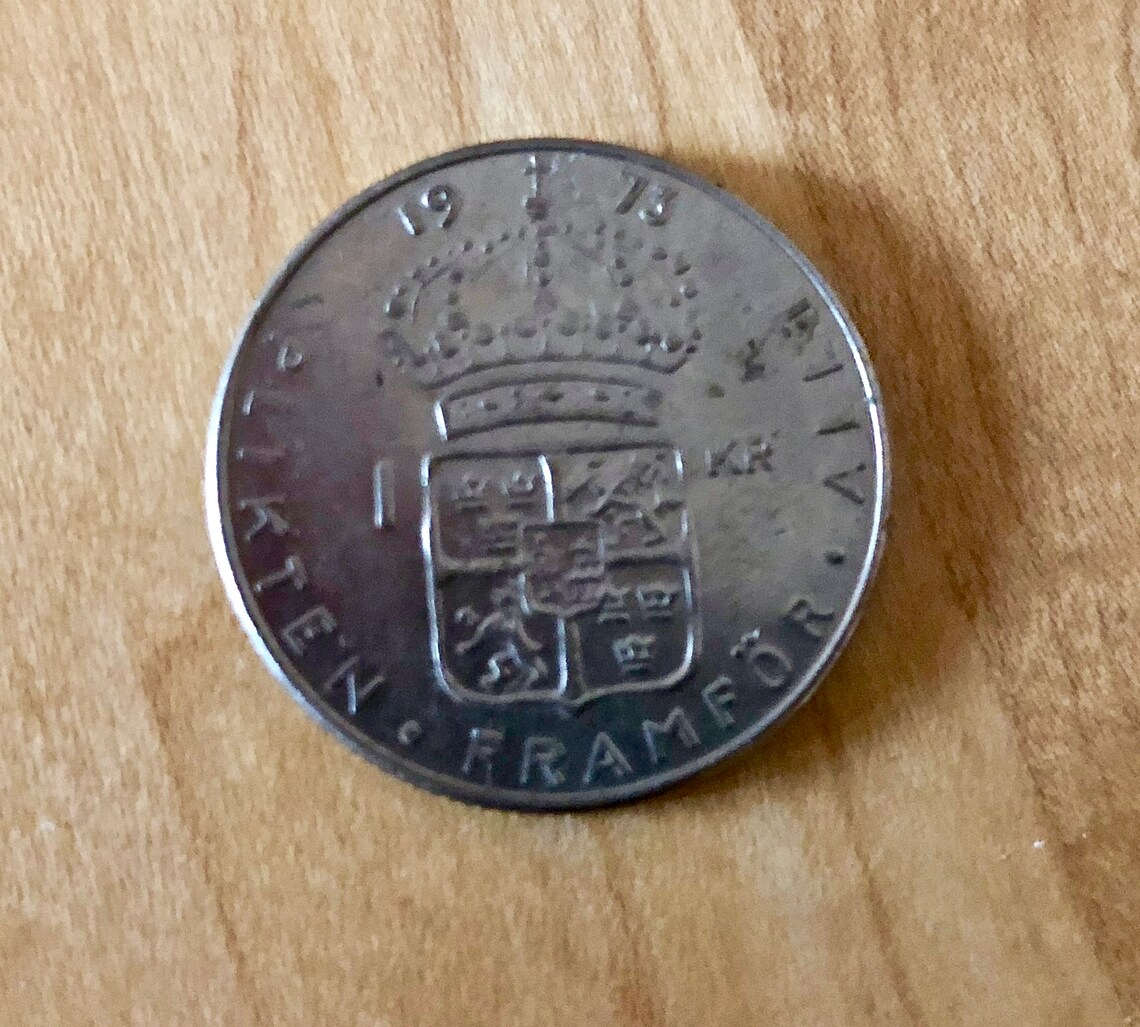 1973 Swedish 1 Krona Coin/ Vintage Swedish Coin/ Scandinavian - Etsy