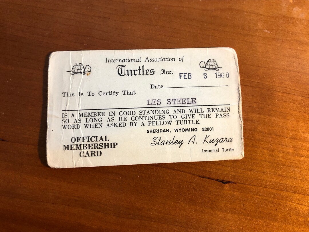 Vintage Membership Card International Association of Turtles/ 1968 ...
