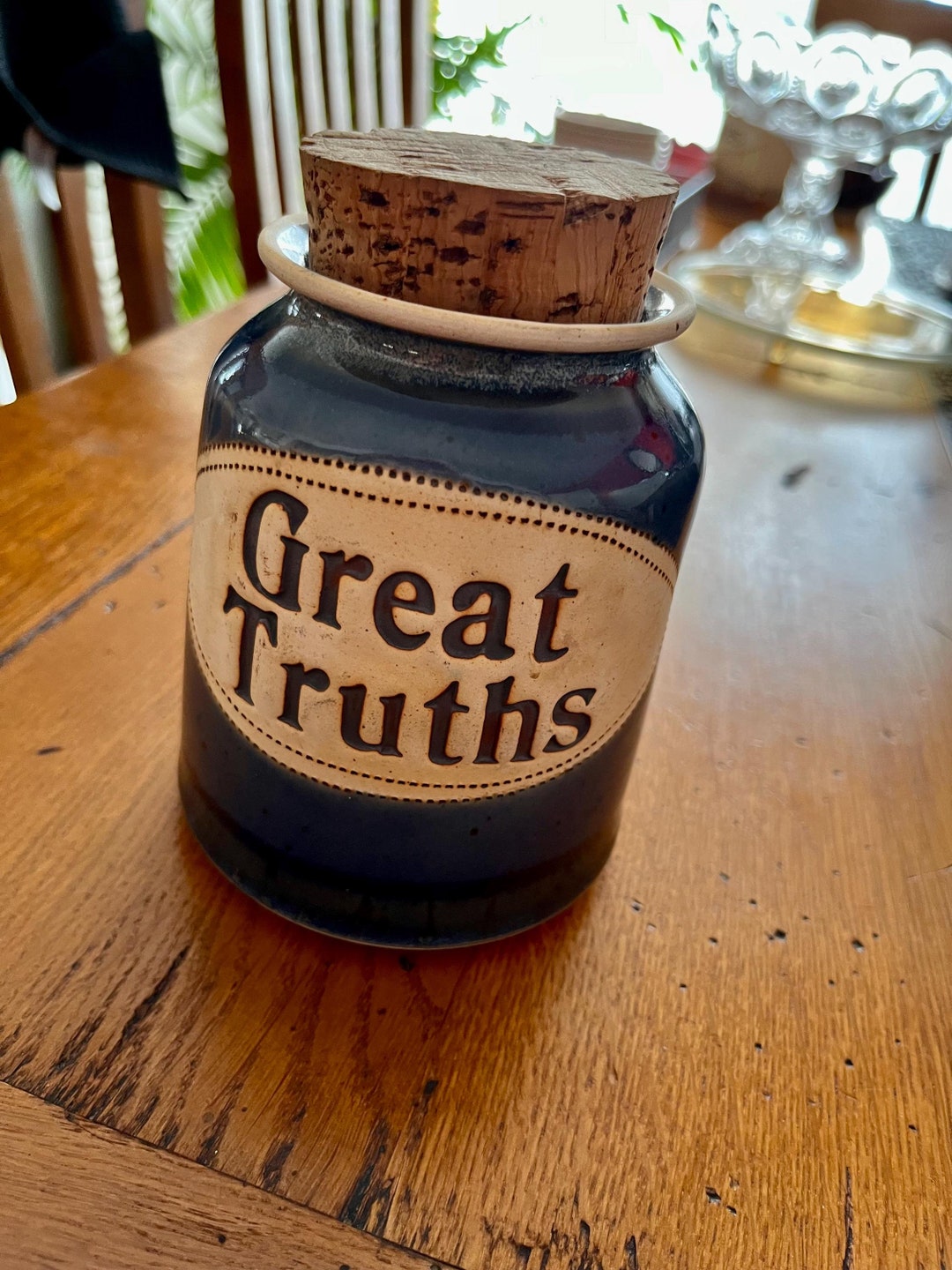 Vintage Word Jar/ Humorous Stoneware Word Jar/ "great Truths"/ Cork Top ...