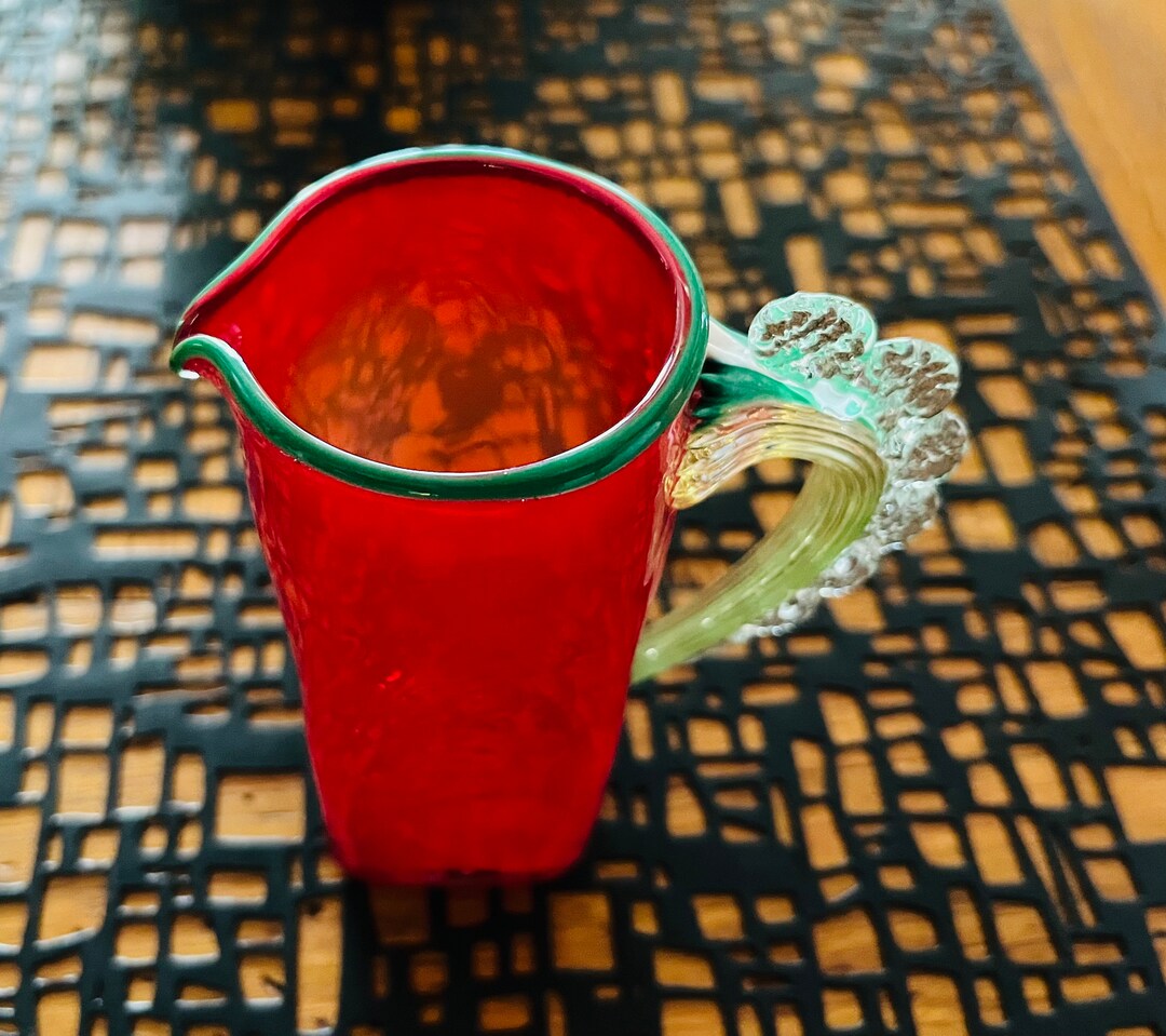 Vintage Glass Red Pitcher/ Hand Blown Glass Pitcher/ Studio Glass ...