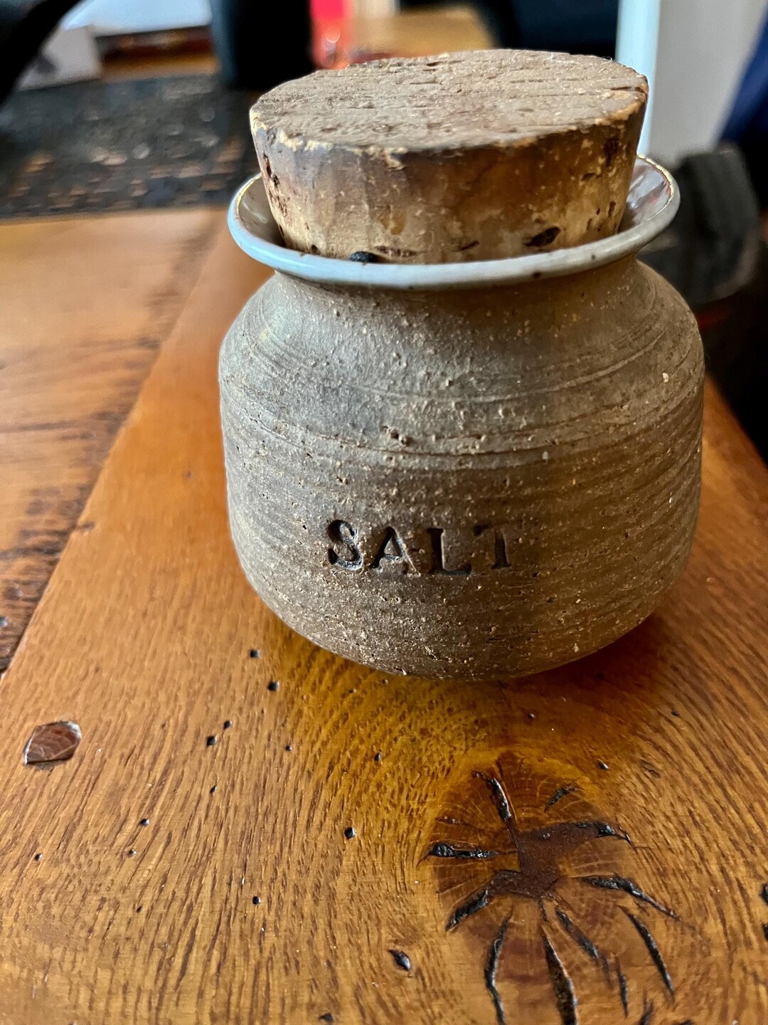 Vintage Studio Art Pottery Jar Engraved Salt/ Cork Top/ Stamped With ...