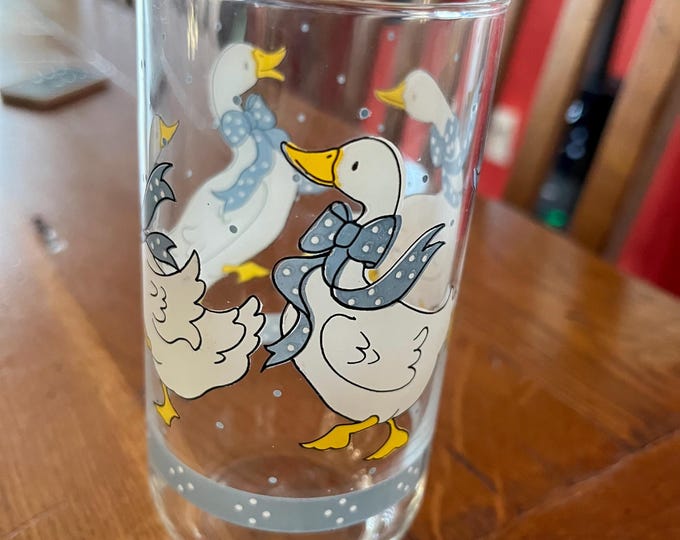 Vintage Country Goose With Blue Ribbon Drinking Glass/ 1970s ...