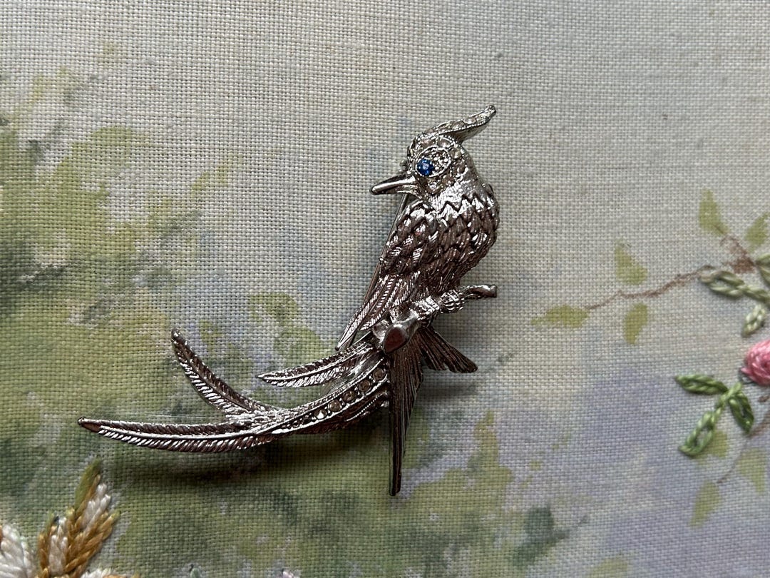 Vintage Old Stock 80's Silver Tone Exotic Bird Brooch Made With ...