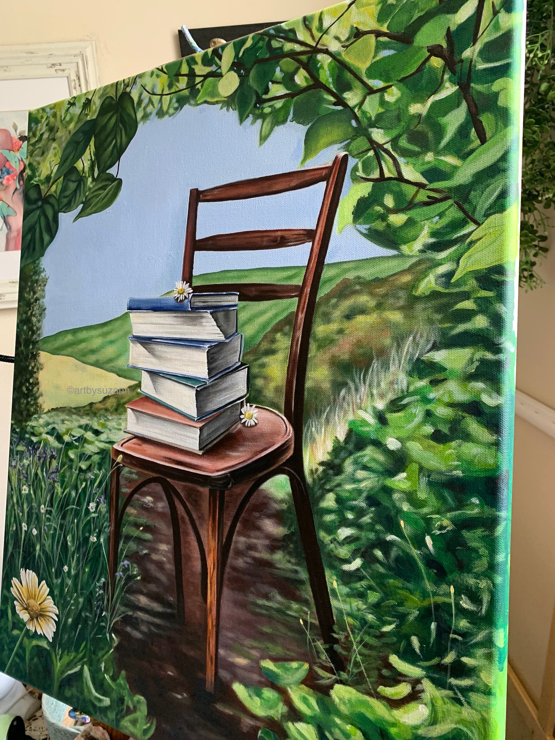 Reading With a View Fine Art Print, Books and Garden Painting, Reader ...
