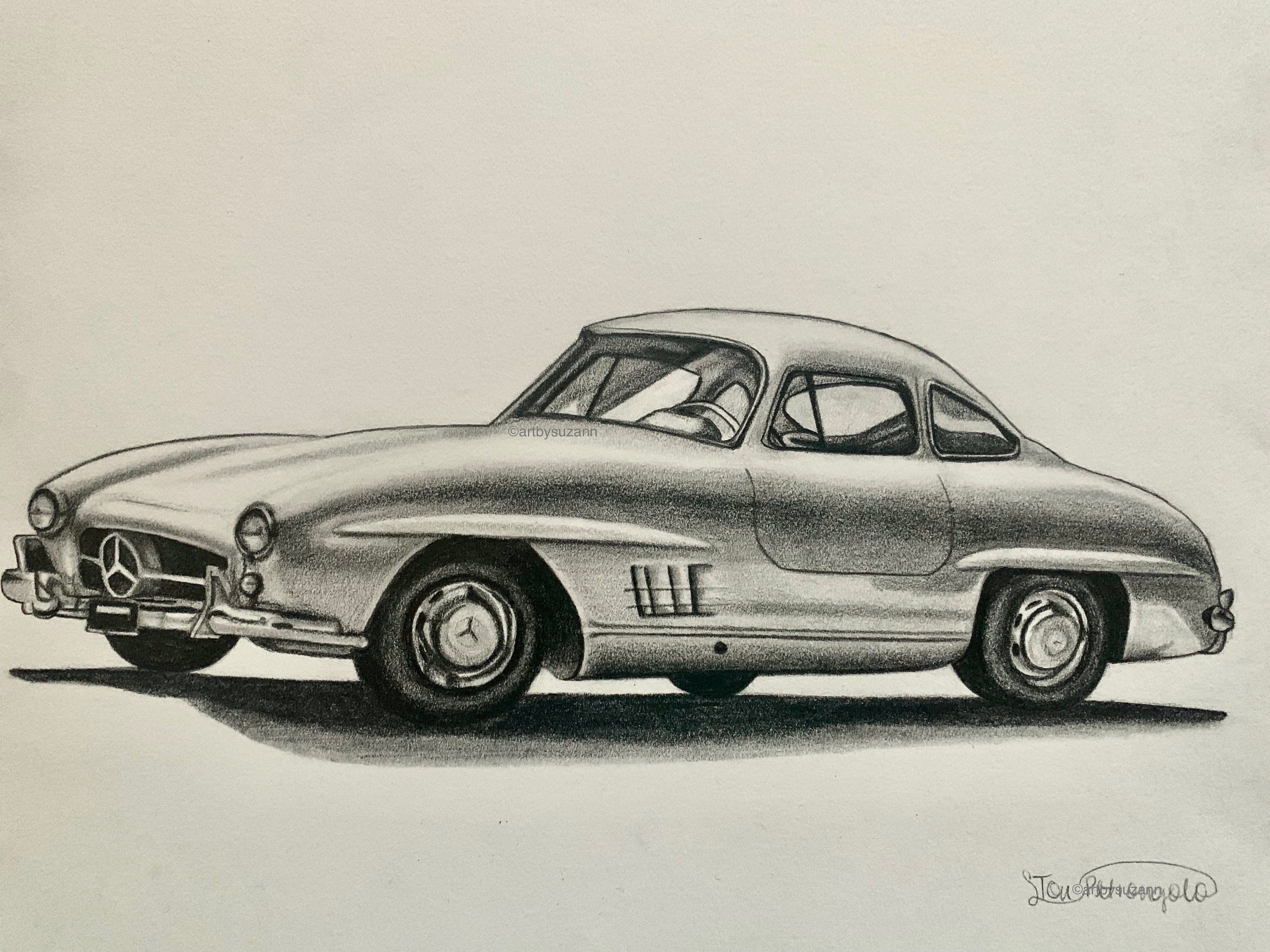 Classic Mercedes Art Print | Fine Art Print | 1957 Mercedes Drawing ...