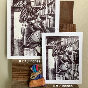 Library Escape Art Print | Girl in Bookstore | Book Inspired Art Print ...