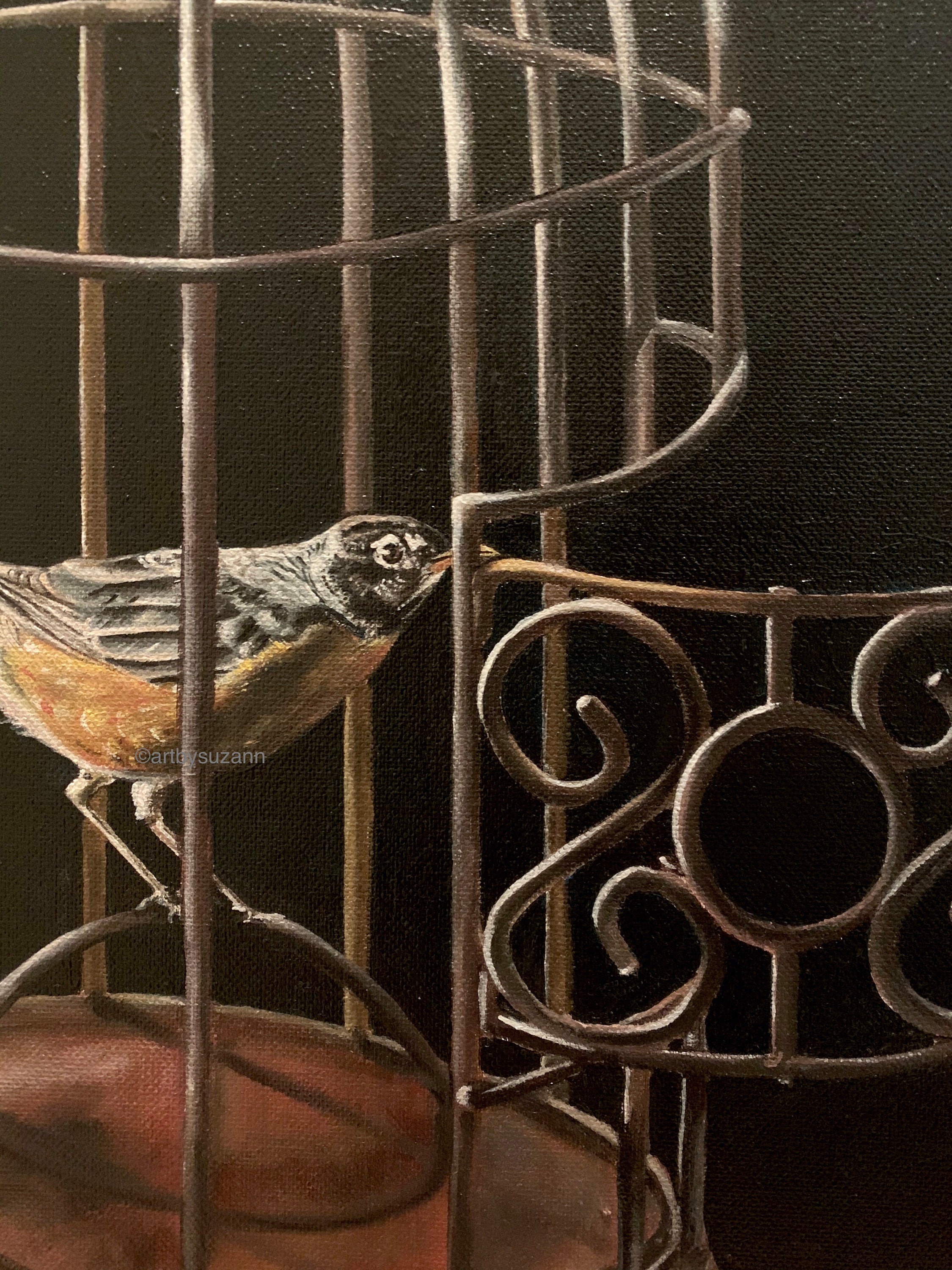 Art Print Bird Cage Painting Fine Art Print Dark Academia Decor Bird ...