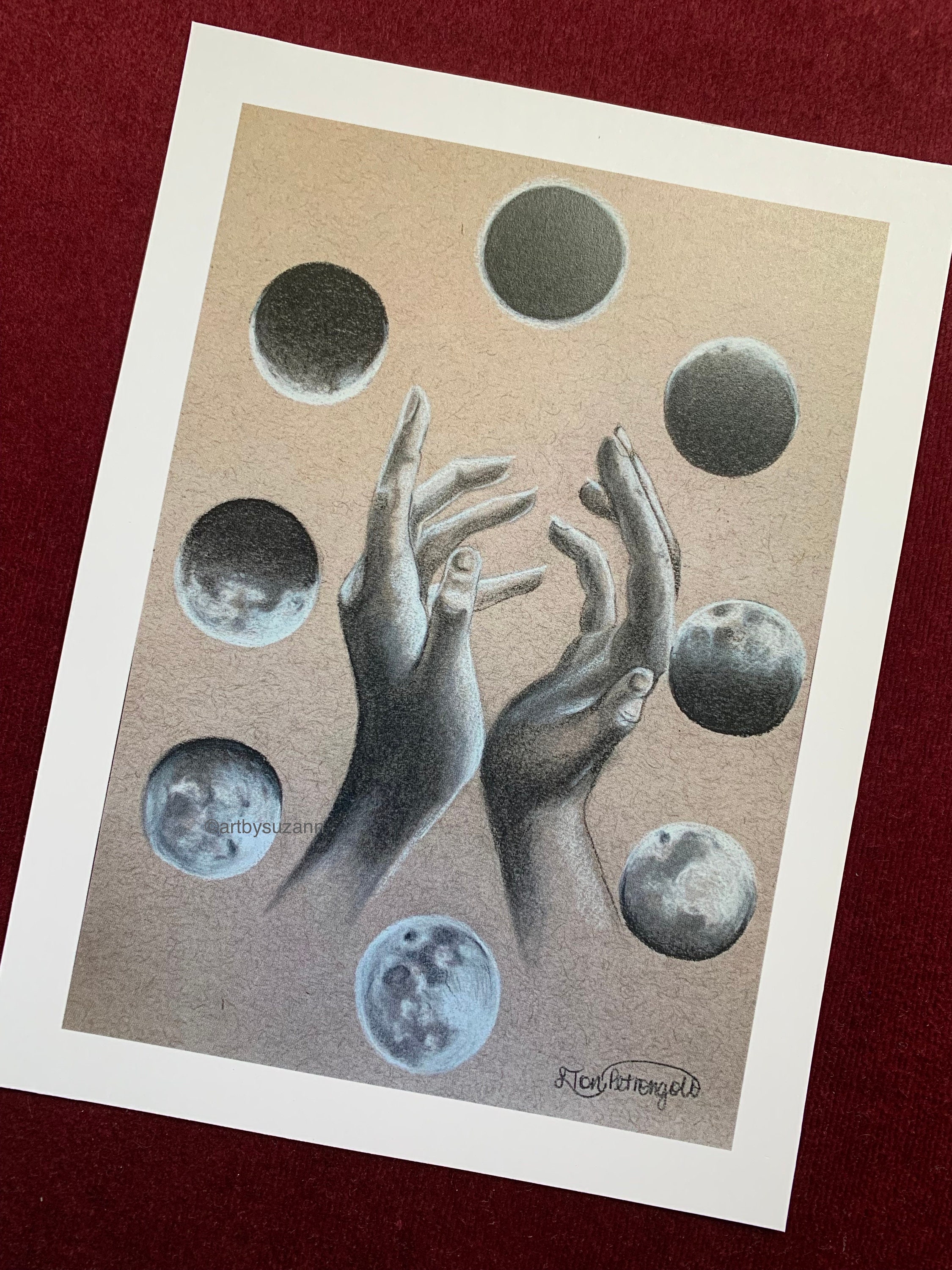 Art Print Moon Phases Drawing Astrology Art Hands and Moon Print Dark ...