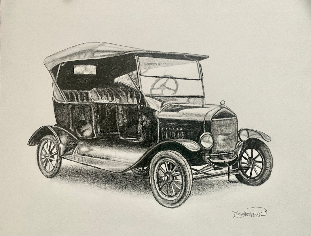 Art Print Old Car Ford Model T Fine Art Print Classic Car Drawing ...