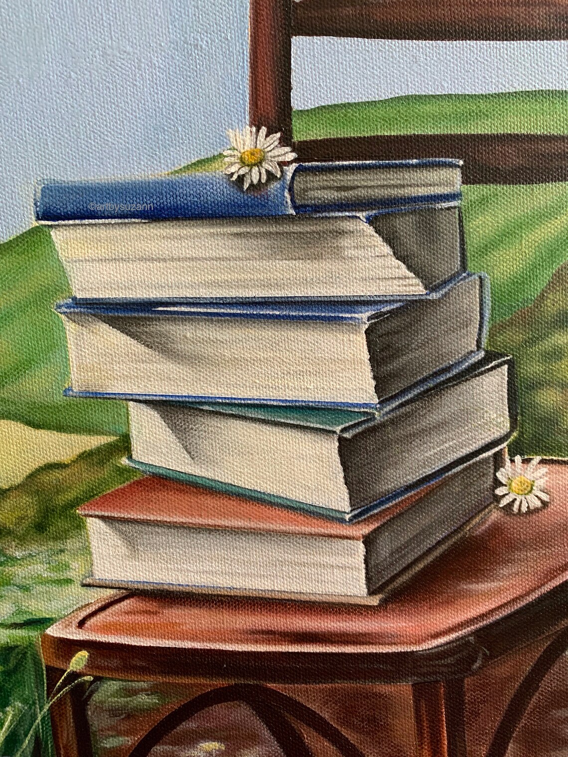 Reading With a View Fine Art Print, Books and Garden Painting, Reader ...