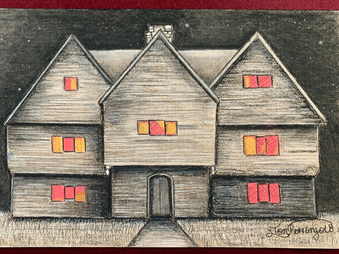 Original Salem Witch House Drawing | Haunted House Drawing | Charcoal ...