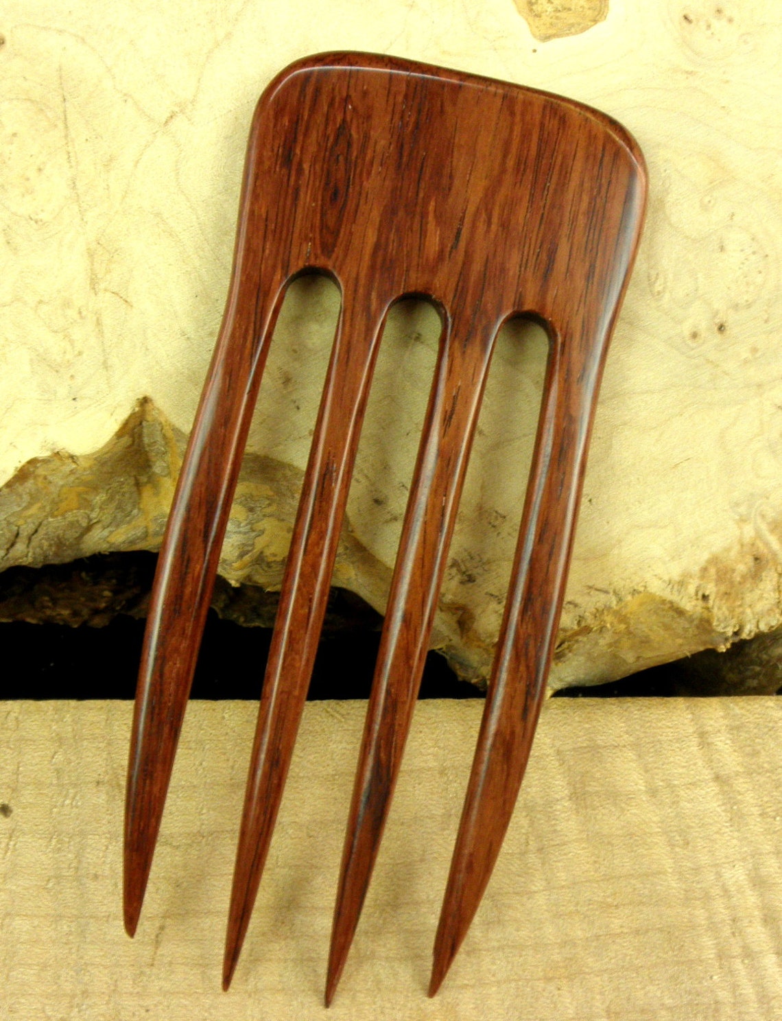 Laos Rosewood 6 Inch Four Prong Straight Hair Fork Pick Pin Comb Pic ...