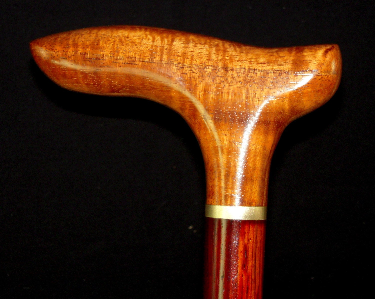 Curly Hawaiian Koa Cane Handle with Turned Cocobolo Rosewood Shaft Cane ...