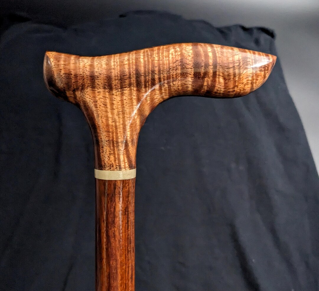 Curly Hawaiian Koa Cane Handle With Turned Spiral Deep Red Rosewood ...