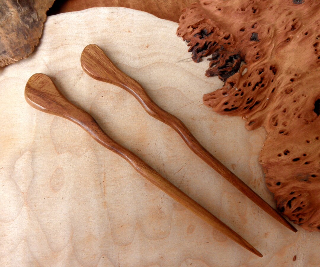 2 Rosewood 6 Inch Wooden Spiral Hair Sticks Serpent Twisting Conical ...