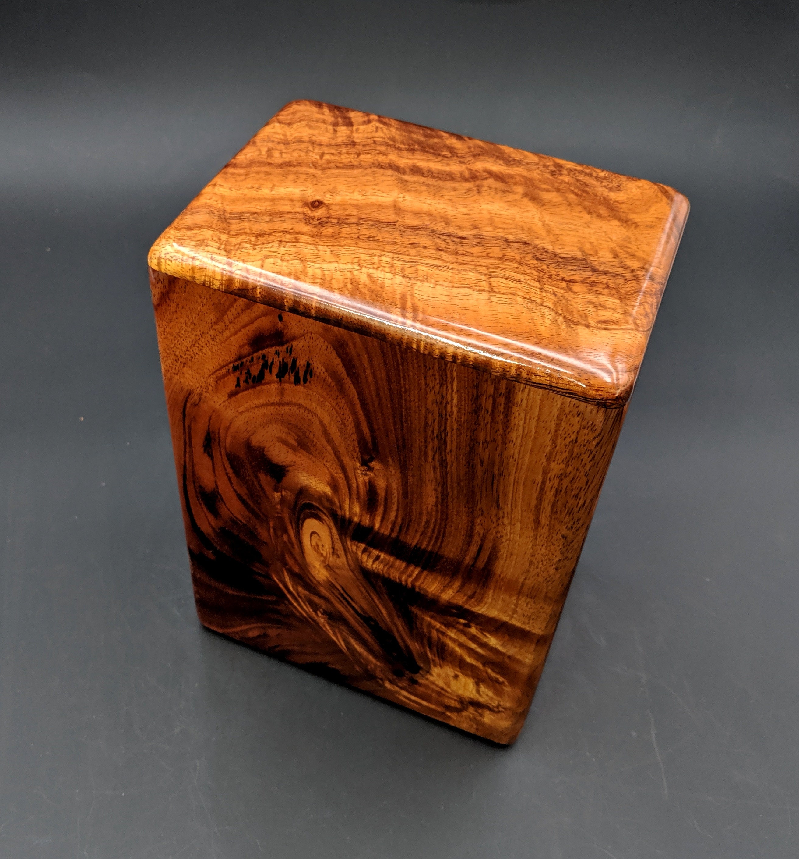 Large Curly Hawaiian Koa Wooden Memorial Cremation Urn... 7wide x 5deep ...