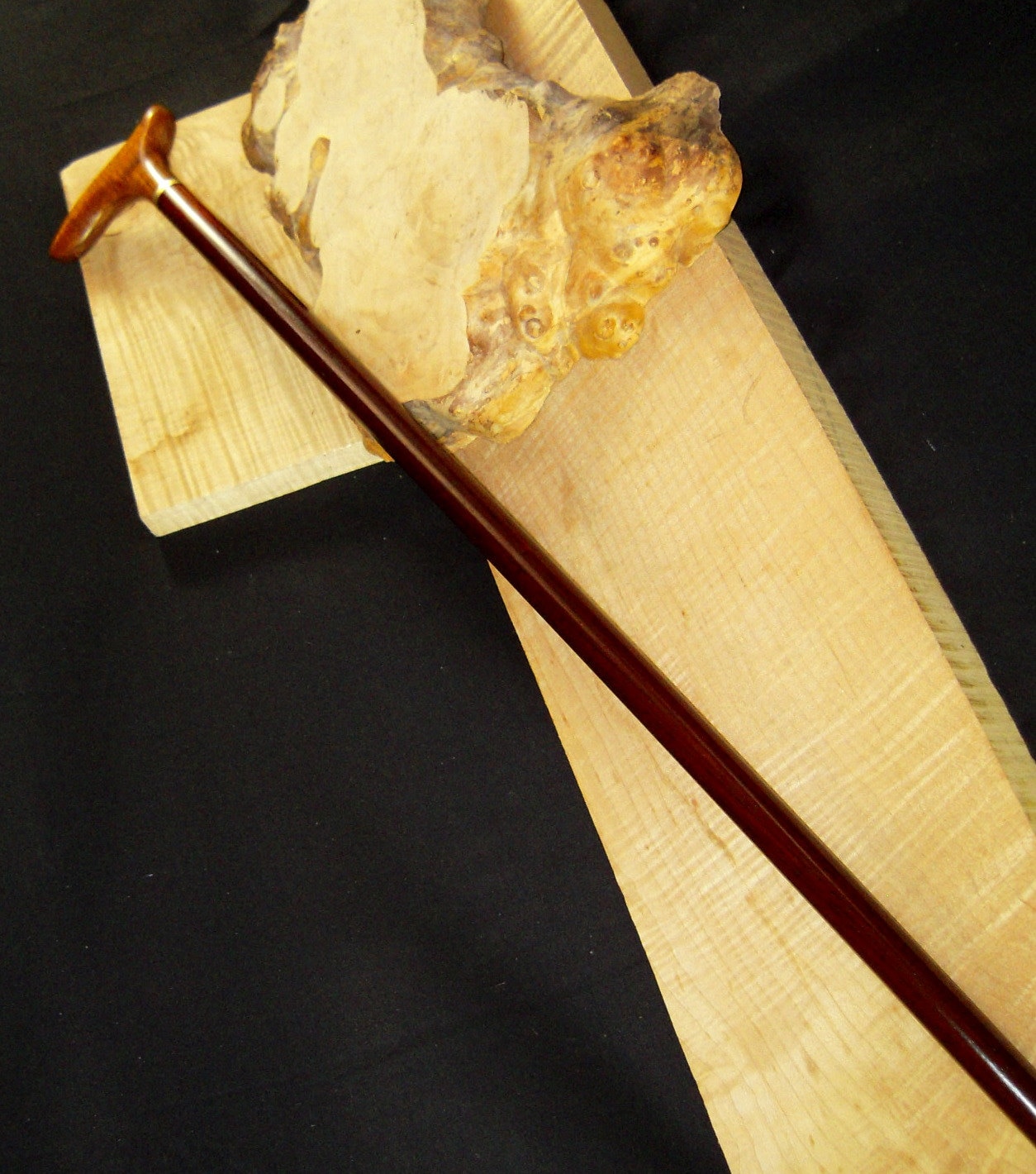 Curly Hawaiian Koa Cane Handle with Turned Cocobolo Rosewood Shaft Cane ...