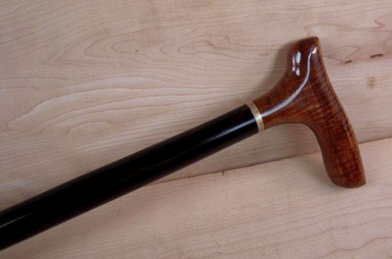 Curly Hawaiian Koa Cane Handle with a Turned Ebony Straight Shaft 36 1/ ...