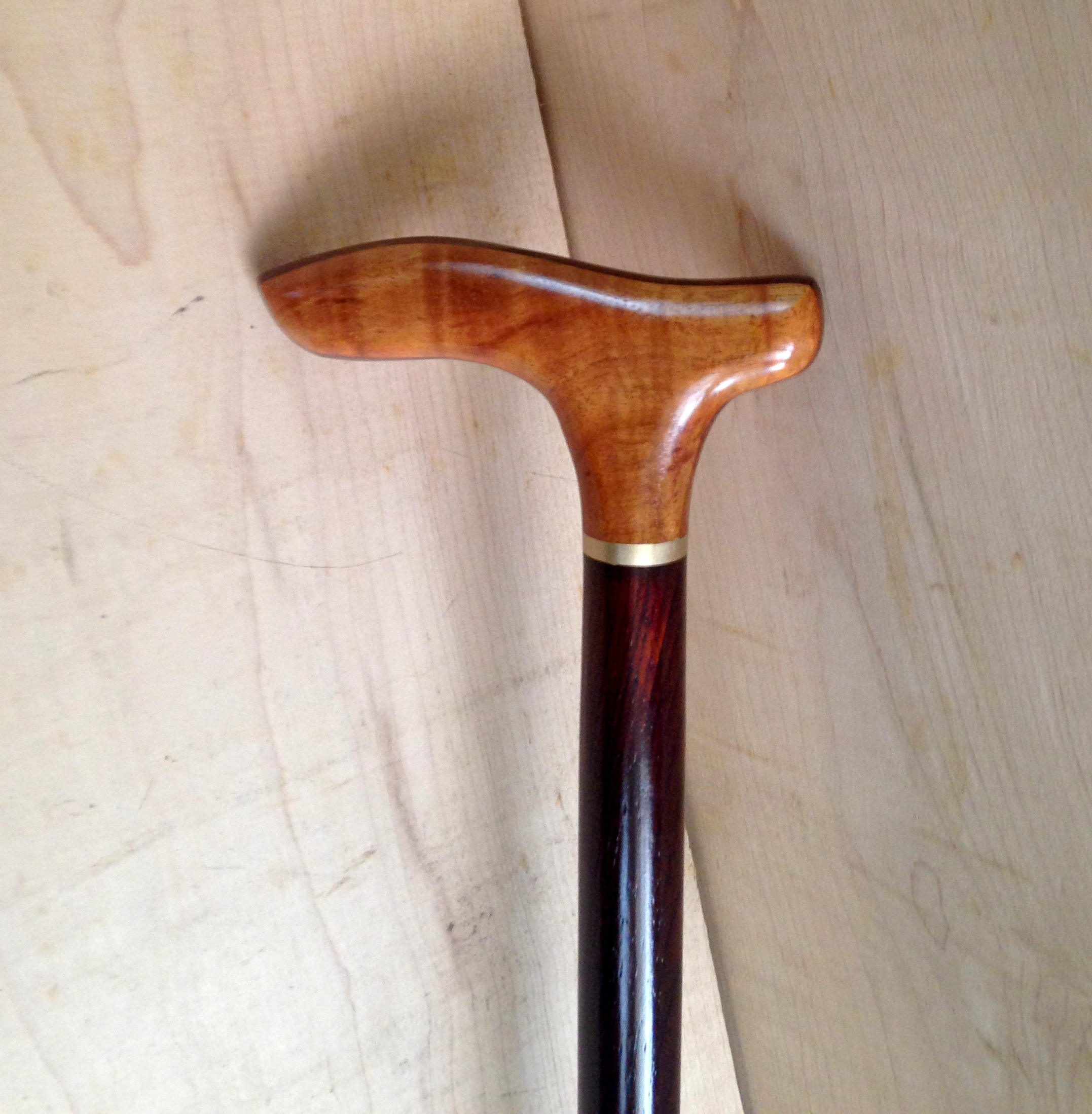 Curly Hawaiian Koa Cane Handle with Turned Cocobolo Rosewood Shaft Cane ...