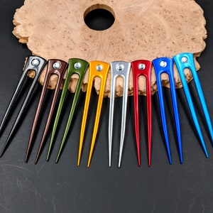 ONE Anodized Aluminum 6" Straight 2 Prong Hair Fork Pin Pic Stick ...