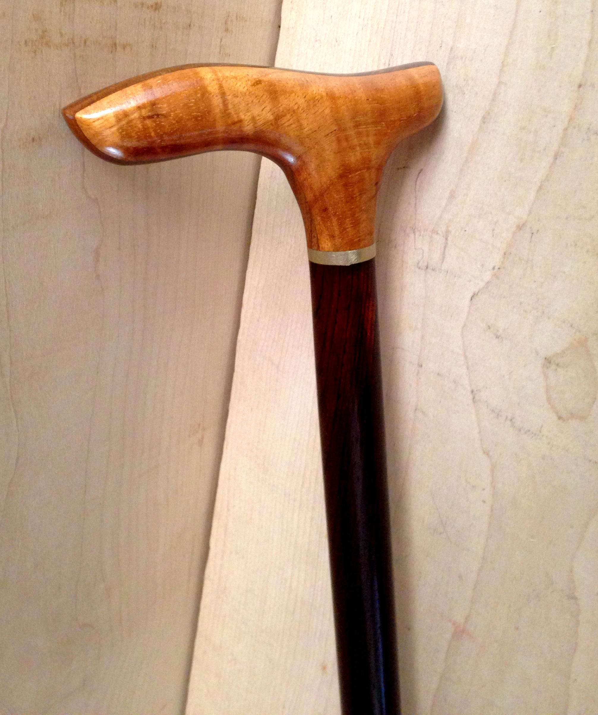 Curly Hawaiian Koa Cane Handle with Turned Cocobolo Rosewood Shaft Cane ...