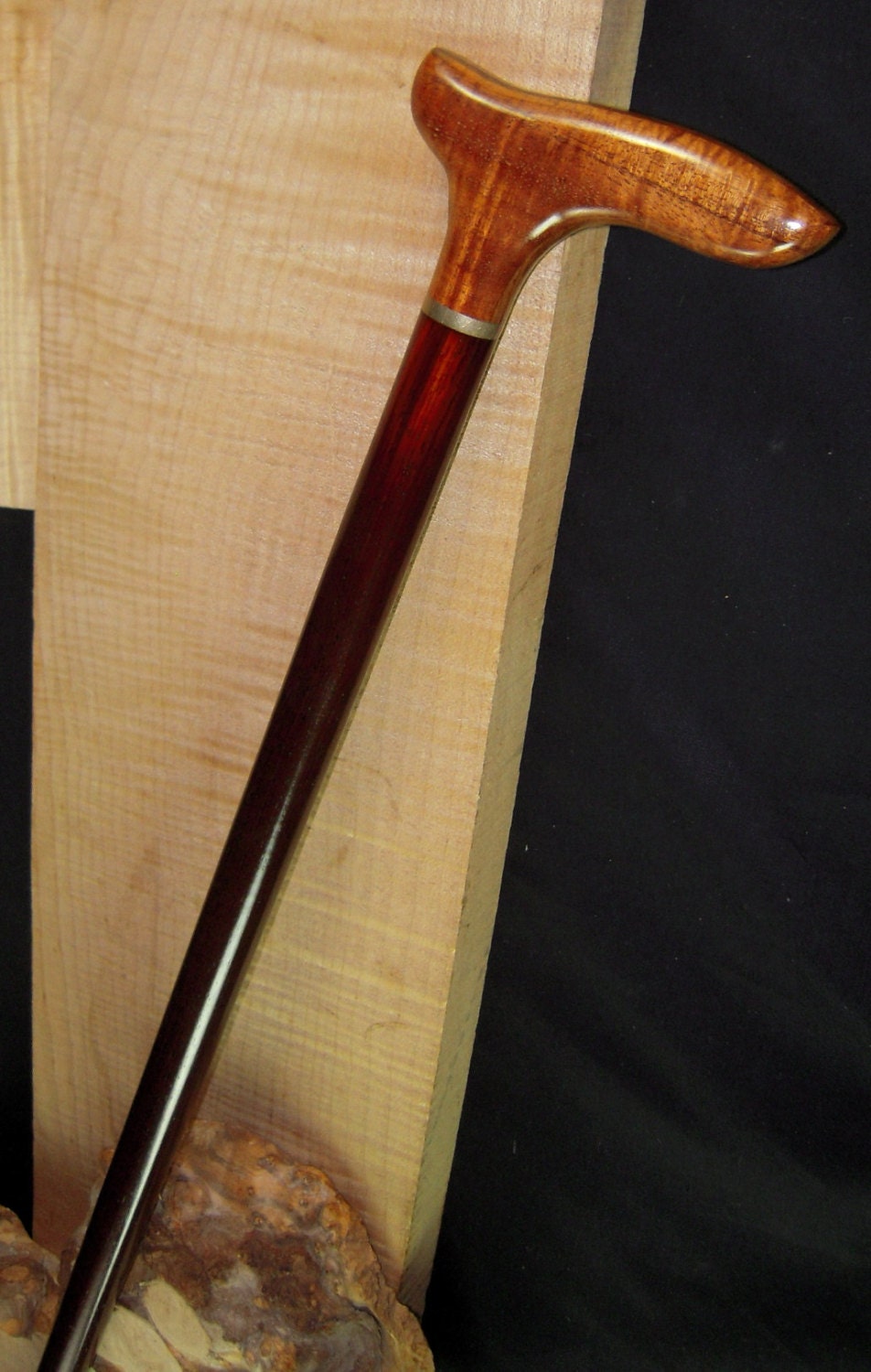 Curly Hawaiian Koa Cane Handle with Turned Cocobolo Rosewood Shaft Cane ...