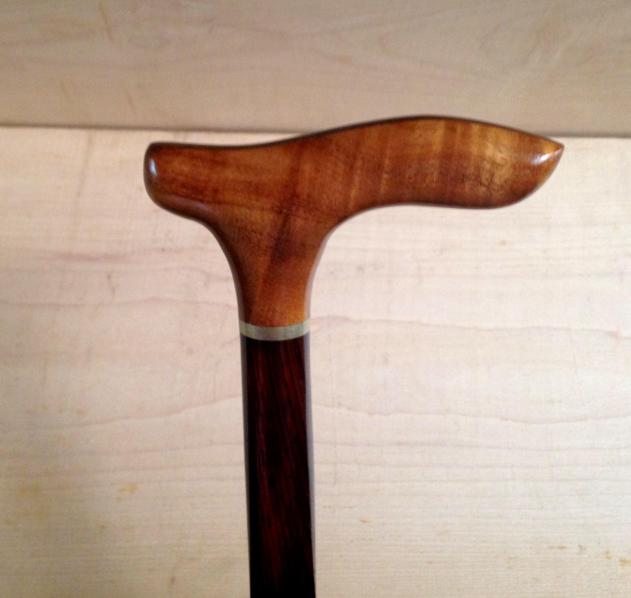 Curly Hawaiian Koa Cane Handle with Turned Cocobolo Rosewood Shaft Cane ...