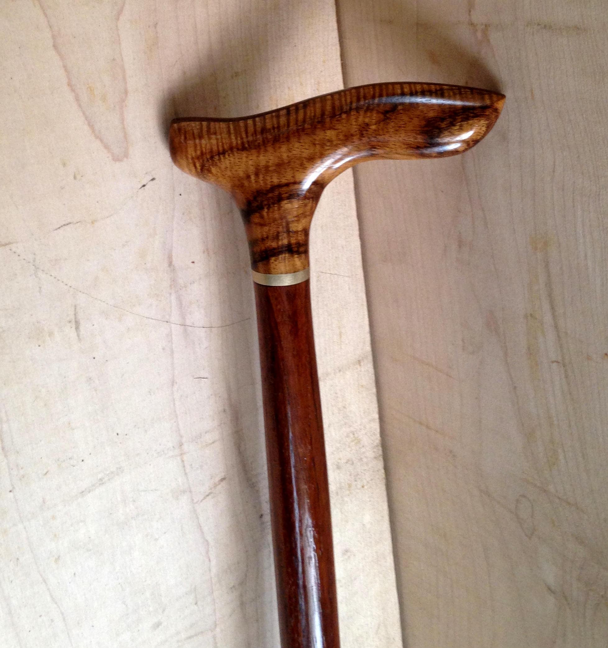 Curly Hawaiian Koa Cane Handle with Brown Turned Indian Rosewood Shaft ...