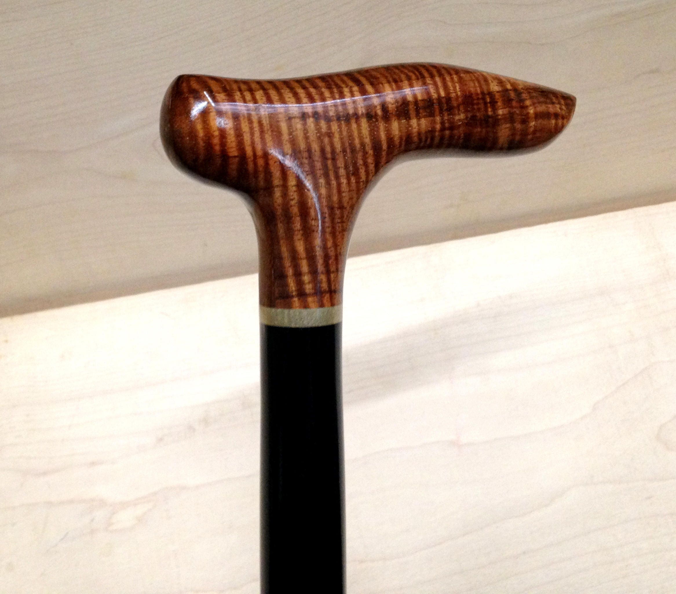 Curly Hawaiian Koa Cane Handle with a Turned Ebony Straight Shaft 36 1/ ...