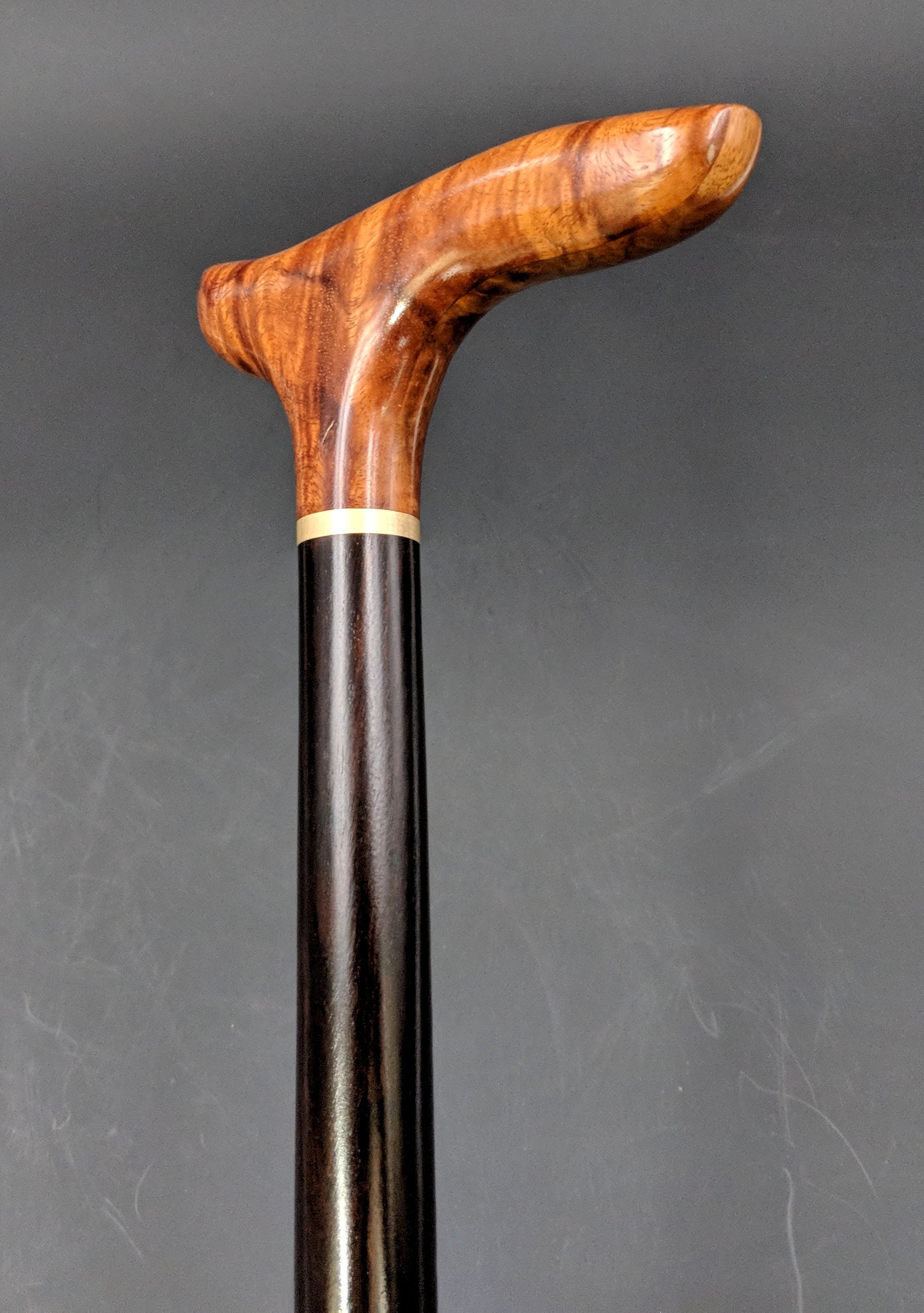 Curly Hawaiian Koa Cane Handle with a Turned Ebony Straight Shaft 36 3/ ...