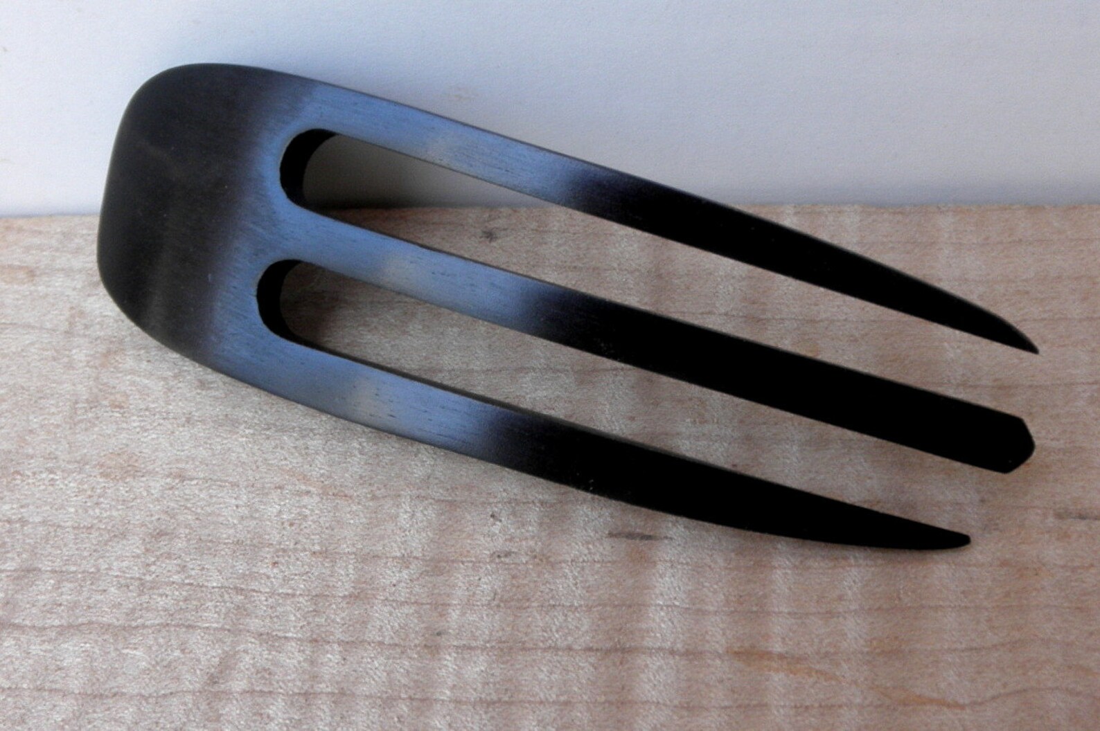 Ebony 4.5 Inch Three Prong Wooden Curved Hair Fork Pick Pin Pic Comb ...