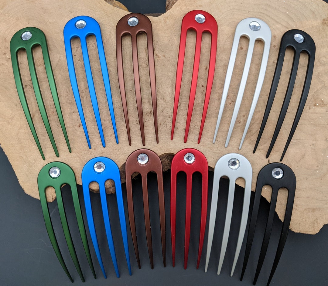 TWO Matte Finished Aluminum 4.9" 3 Prong Hair Fork Pick Comb Pin Pic ...