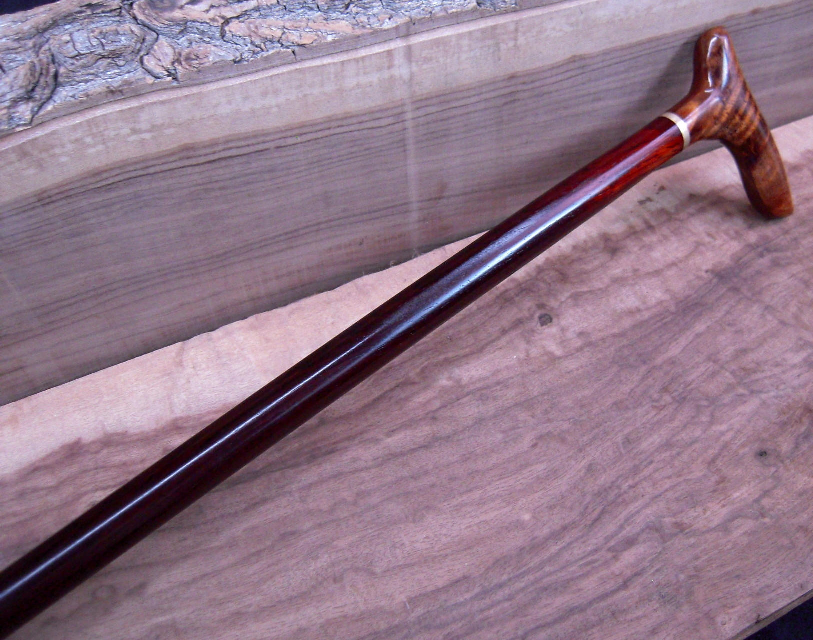 Curly Hawaiian Koa Cane Handle with Turned Cocobolo Rosewood Shaft Cane ...