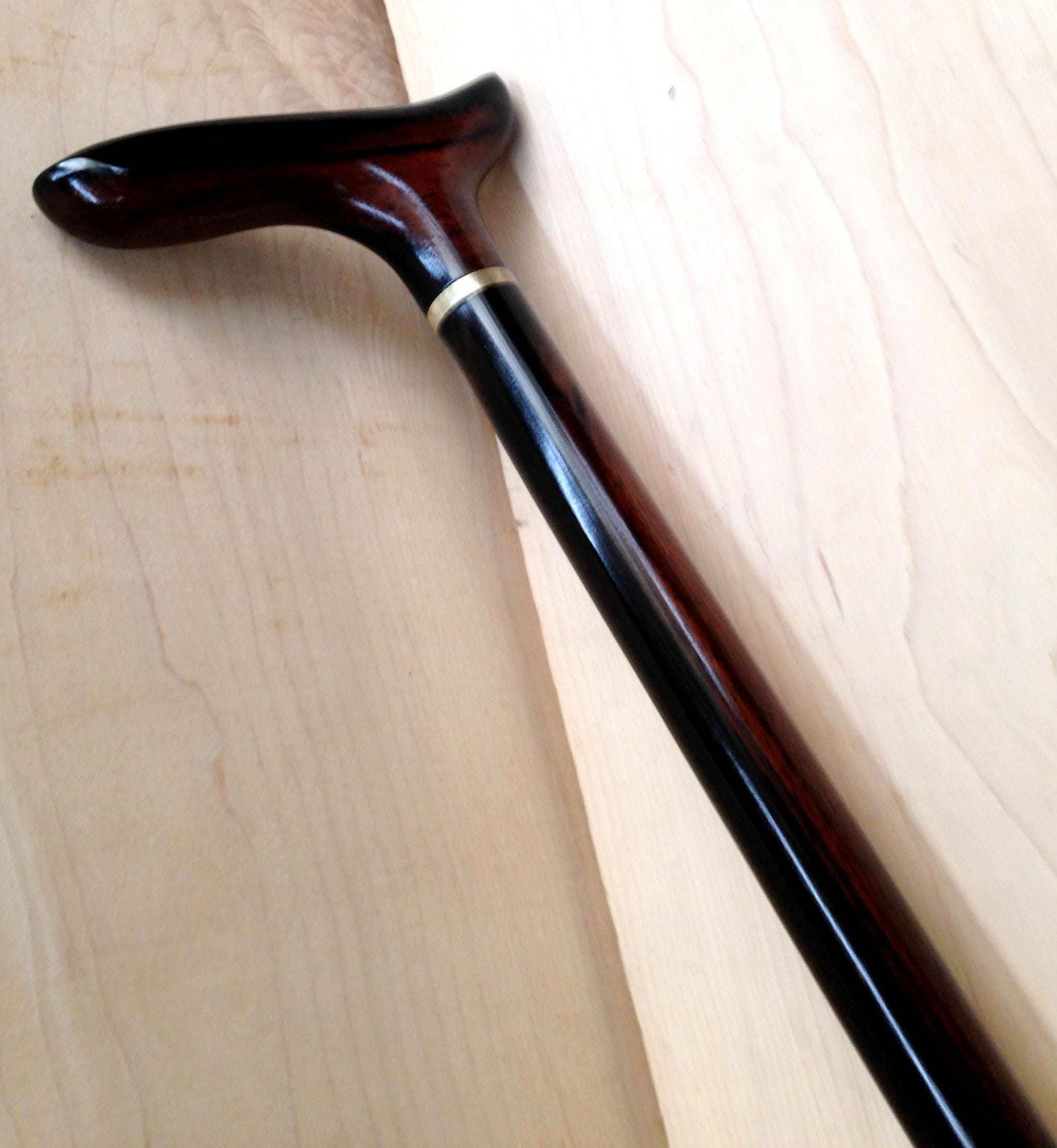 Ebony Walking Stick Cane 36 1/2 Black Dark Brown Stripes Turned Ebony ...