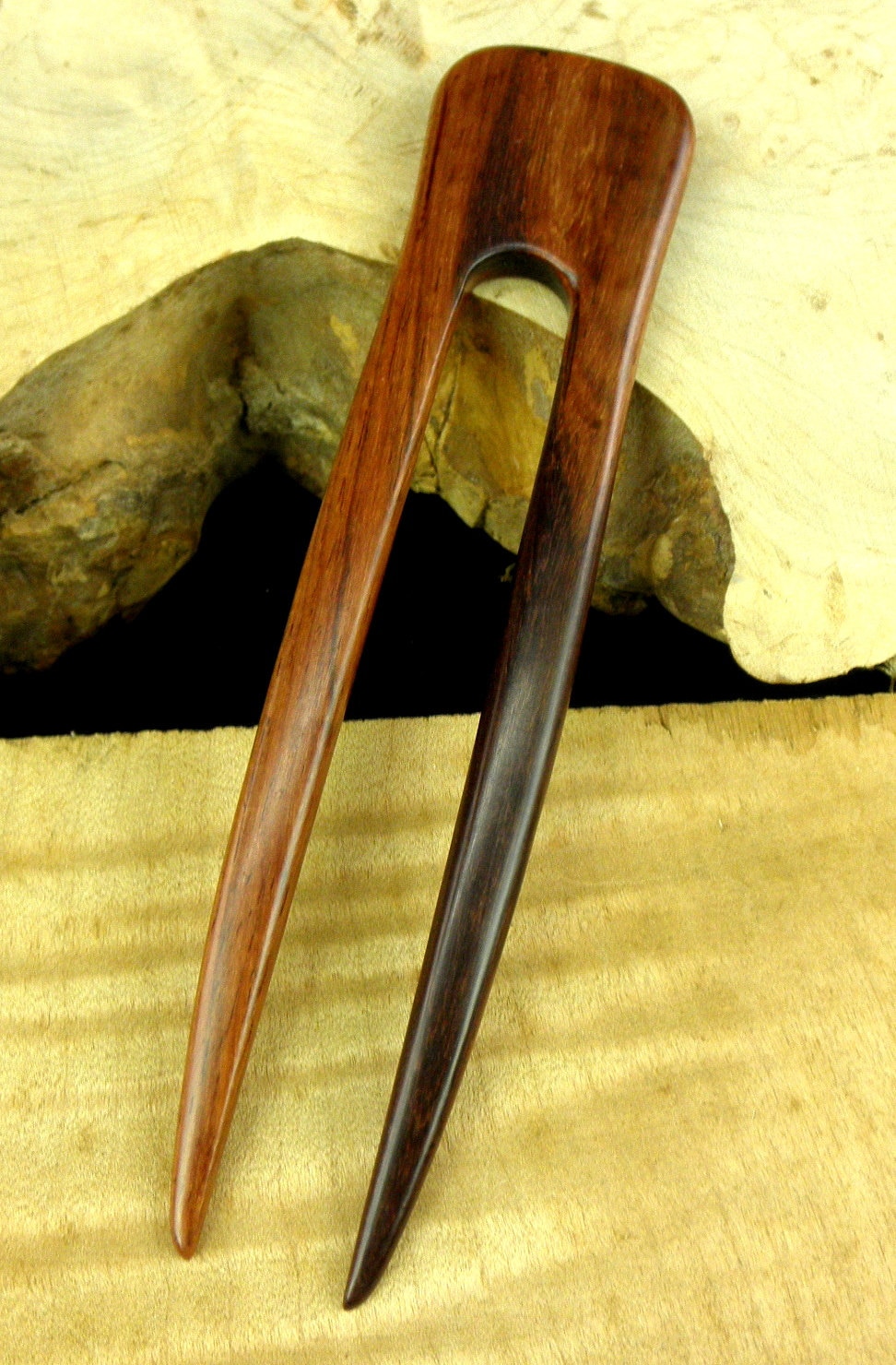 Laos Rosewood 6 Inch Two Prong Straight Hair Fork Deep Red with Dark ...