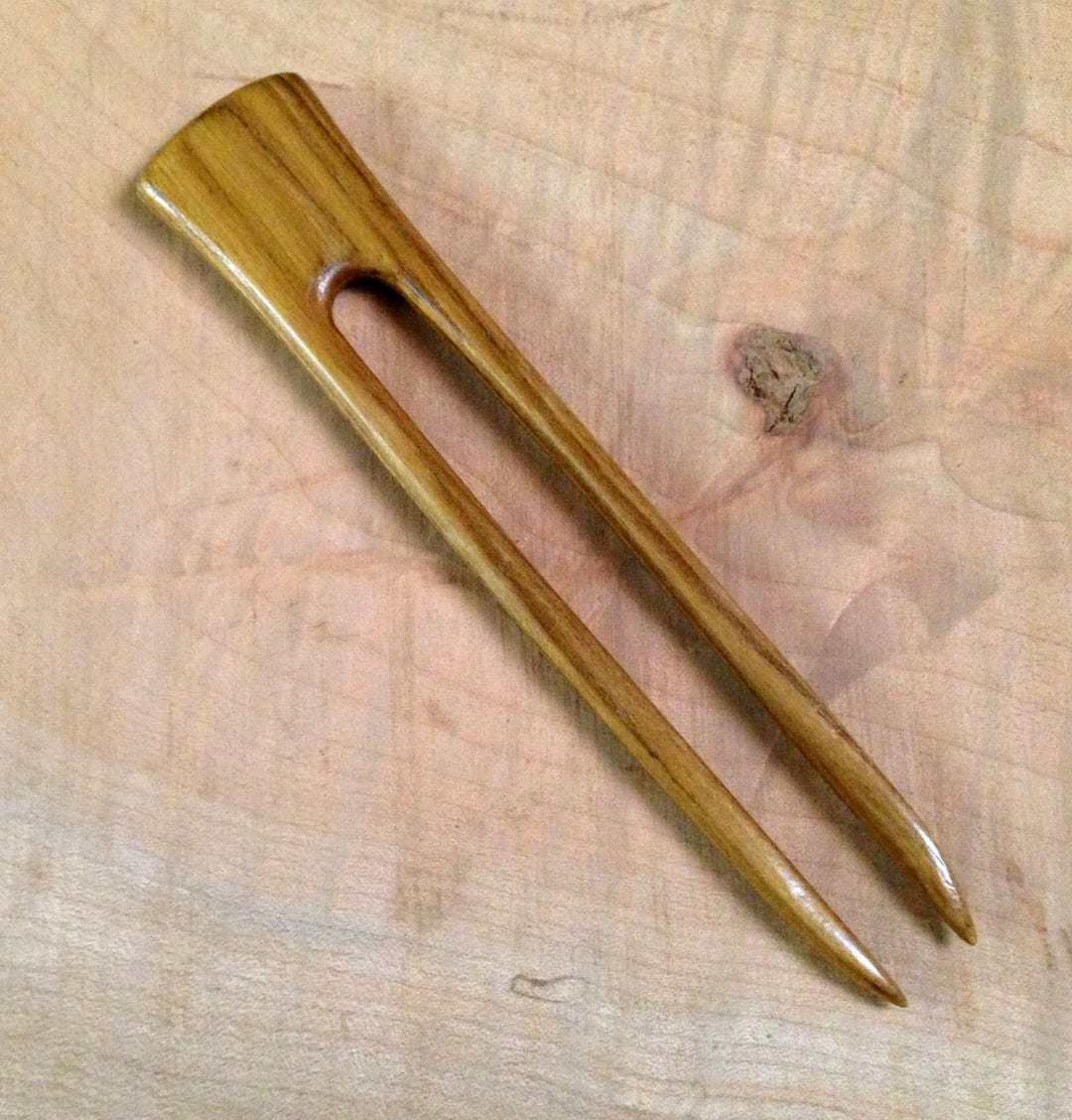 Teak 6 Inch Handmade Straight 2-prong Hair Fork FPL 4 1/2 " Comb Pic ...