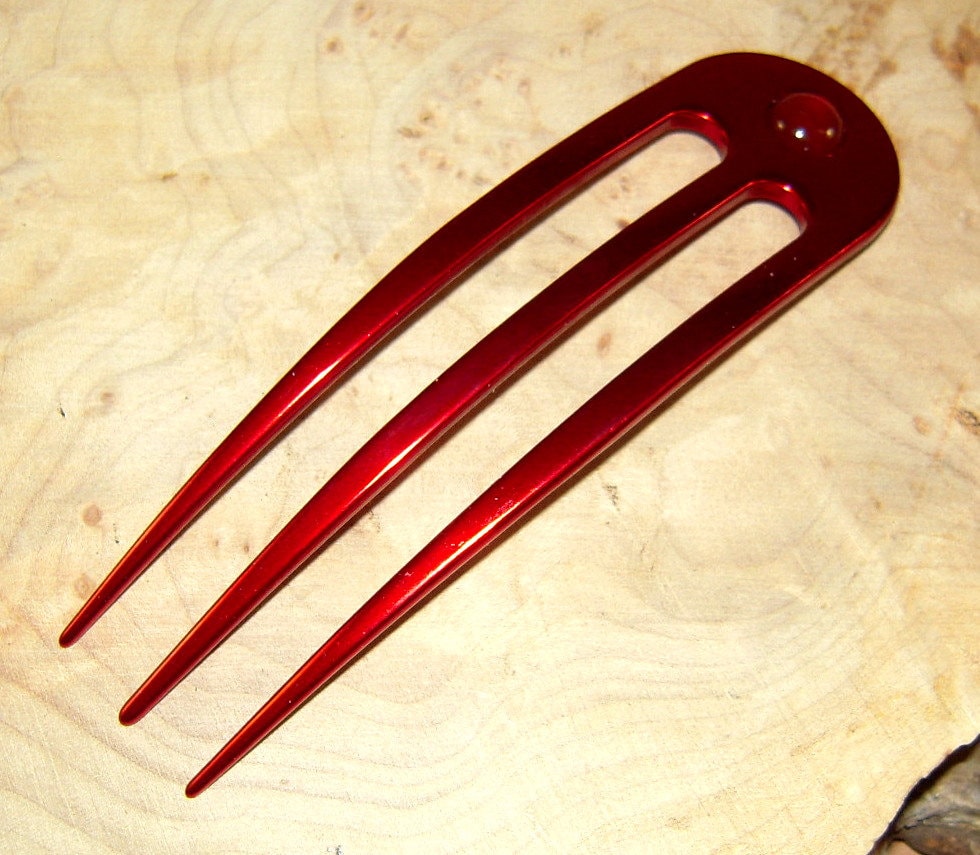 Red Anodized Aluminum Three Prong Hair Fork 4.9 Curved Unbreakable ...