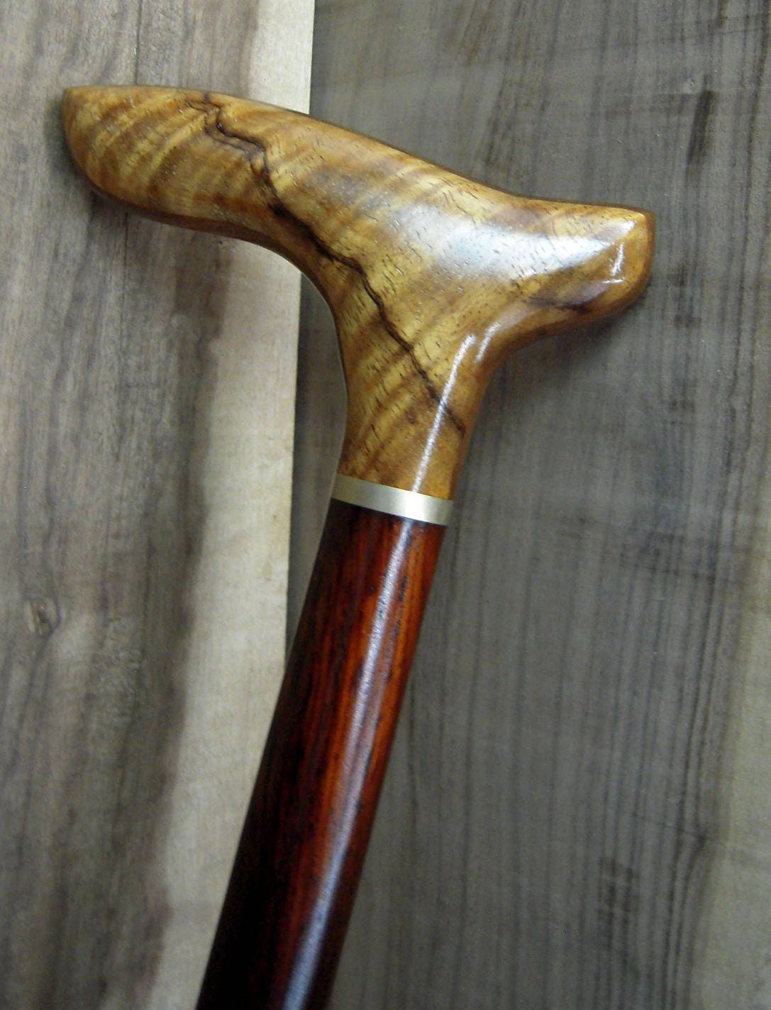 Curly Hawaiian Koa Cane Handle with Turned Cocobolo Rosewood Shaft Cane ...