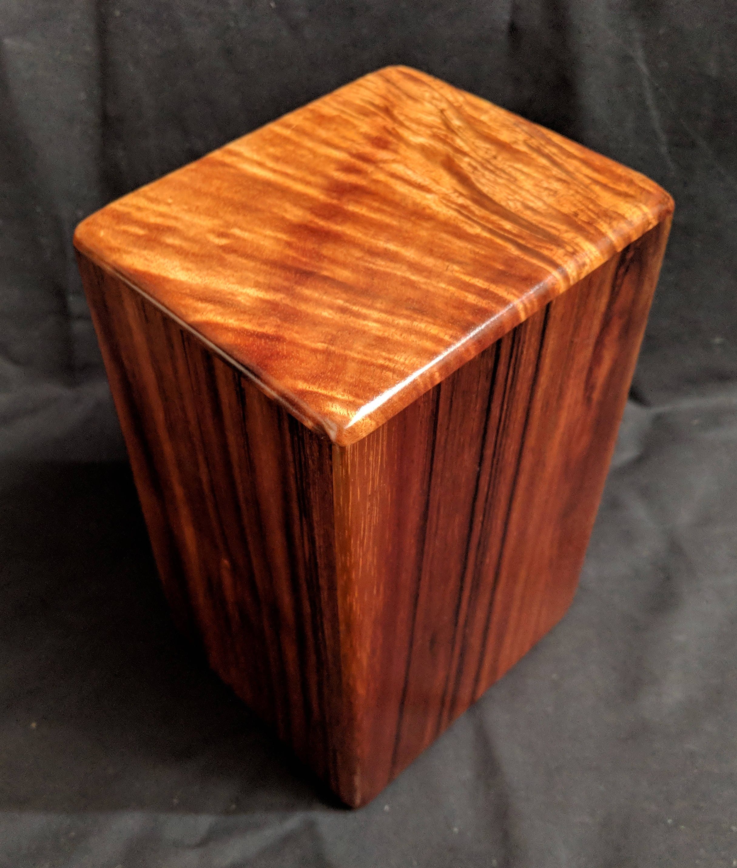 Curly Hawaiian Koa Medium Size Memorial Cremation Urn...5 3/4 x 5 x 9 ...