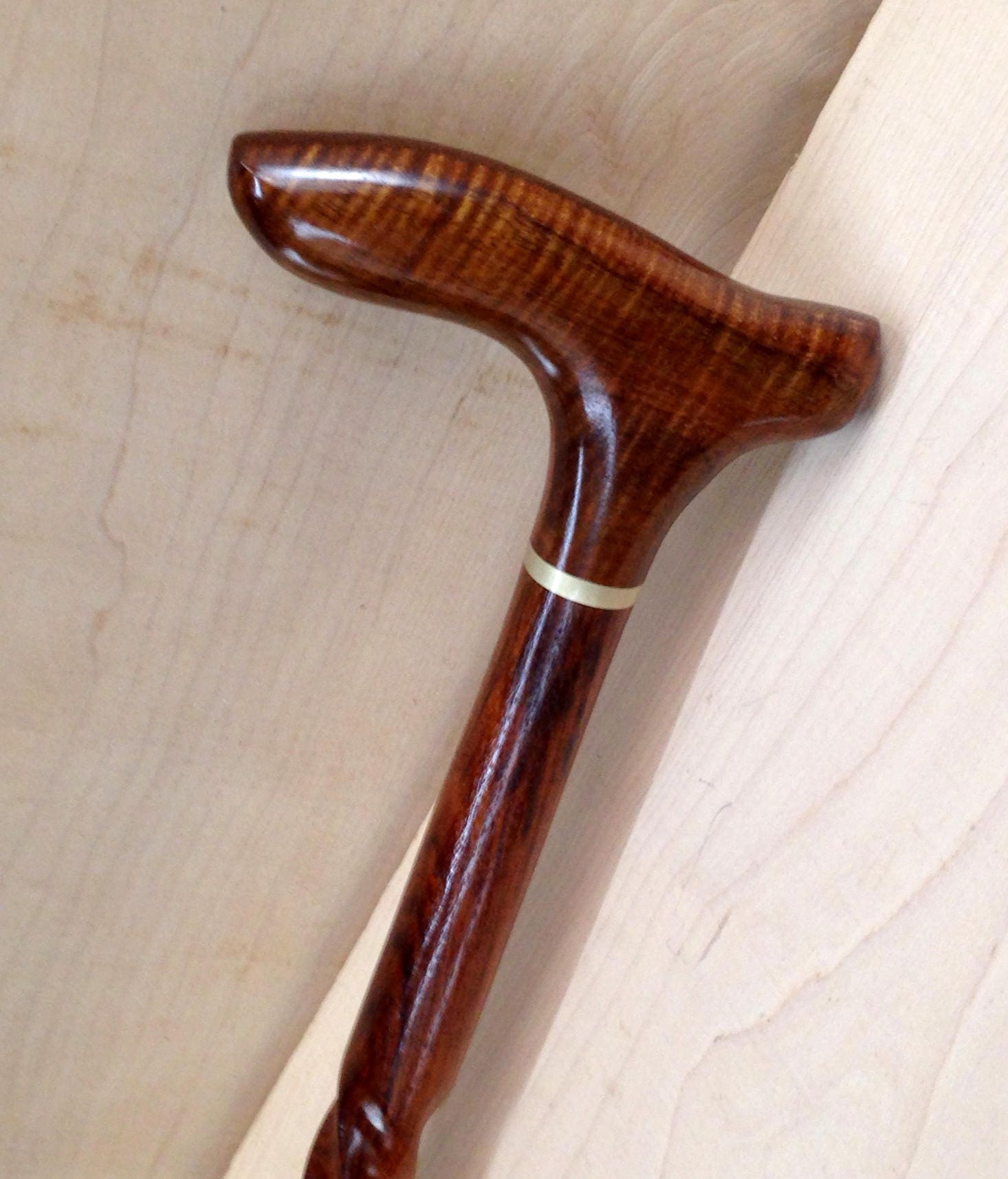 Curly Hawaiian Koa Cane Handle Brown Indian Rosewood Spiral Shaft Cane ...