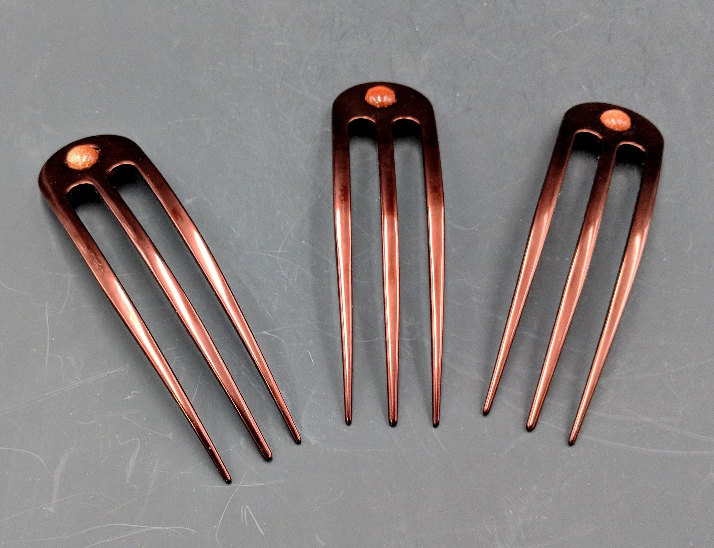 Brown Anodized Aluminum Three Prong Hair Fork 4.9 Curved Unbreakable ...