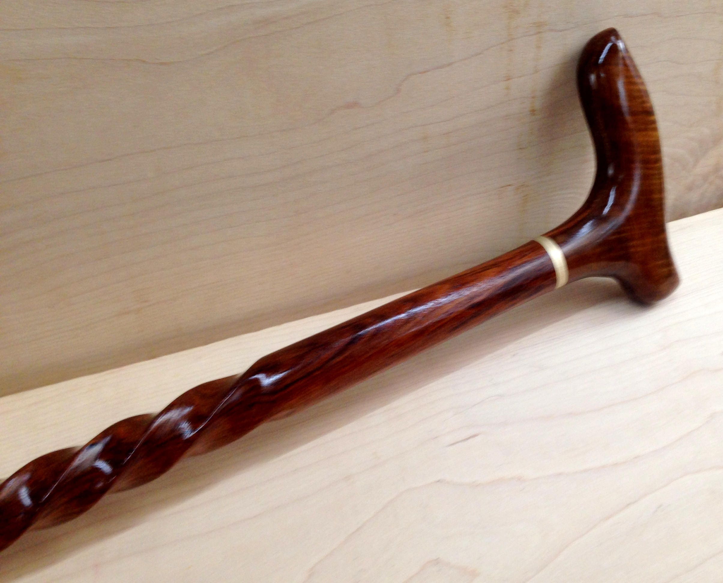 Curly Hawaiian Koa Cane Handle Brown Indian Rosewood Spiral Shaft Cane ...