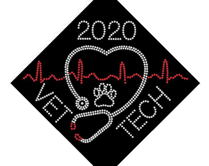 Vet Tech Custom Graduation Cap Decal Iron on Rhinestone Transfer Bling ...